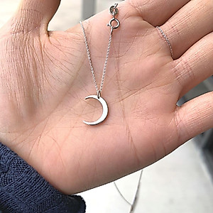 1pc Adabele Real 925 Sterling Silver Crescent Phase Moon Drop Pendant Necklace Necklace 18 inch Smooth Half Moon Fine Women Jewelry SNK18-32