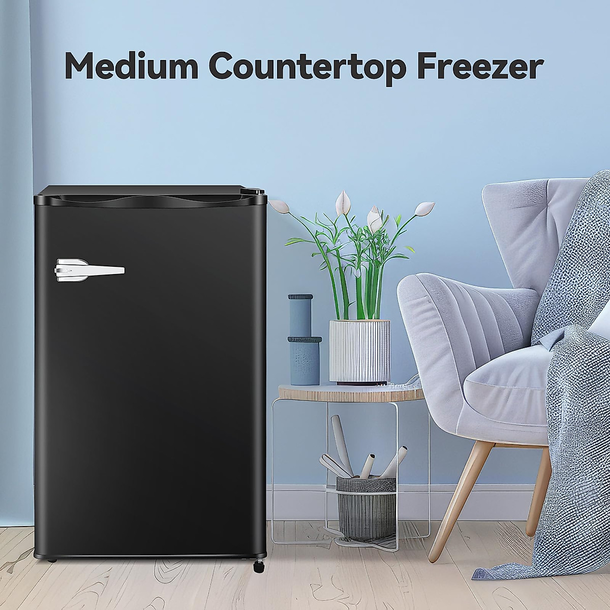 LHRIVER Mini Freezer Compact Upright Freezer, 1.2Cu.ft Small Freezer with Handle, Removable Shelves, Adjustable Thermostat, Low Noise Mini Freezers for Bedroom, Apartment, Home, Office, Black
