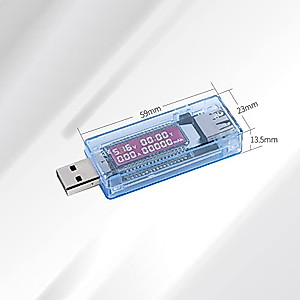 JESSINIE KWS-V20 USB Tester Voltmeter Ammeter Multimeter 3-9V 0-3A LCD Digital Display Power Battery Tester for Power Capacity Mobile Phone Charger with Blue Shell