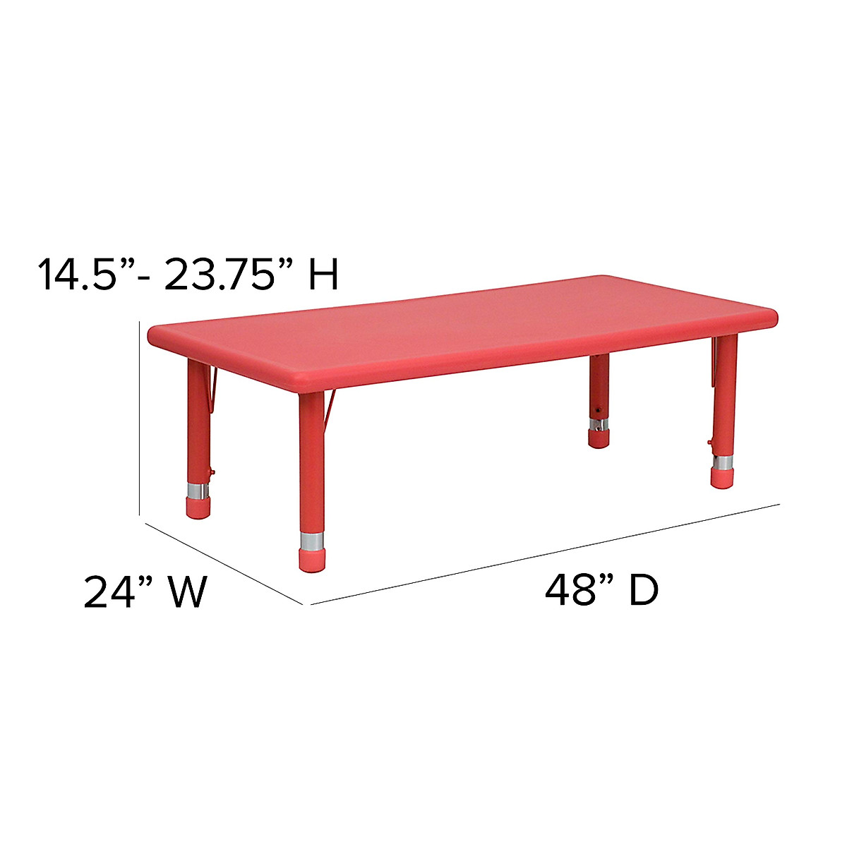 EMMA + OLIVER 24" W x 48" L Red Plastic Adjustable Activity Table Set-6 Chairs