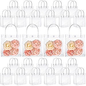 Clear PVC Gift Bags with Handles 5.9 x 6.3 x 2.8 Inch Transparent Gift Bags Plastic Reusable Gift Bag Shopping Wedding Clear Goodie Bags Clear Candy Bags Totes for School Birthday Party (50 Pcs)