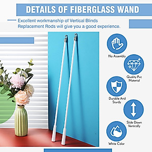 Bokon 2 Pieces White Fiberglass Blind Wand Vertical Blinds Replacement Parts Blinds Stick Replacement with Hook and Handle Curtain Stick Blind Tilt Wand for Window Opener Accessory (36 Inch)