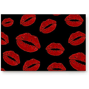 Sexy Red Lips Black Background Bathroom Rugs Soft Bath Rugs Non Slip, Washable Cover Floor Rug Absorbent Carpets Floor Mat Home Decor for Kitchen Bedroom Decorations Mats 17x30 Inch