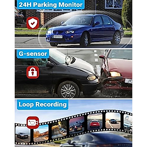 Dash Cam Front and Rear 4K Dash Cam Dash Camera for Cars Front 4K/2K Rear 1080P Built-in GPS with WiFi 3" IPS Display WDR Parking Mode, G-Sensor, Loop Recording, Night Vision, Support 128GB Max
