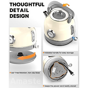 Amaste Electric Kettle, Retro Electric Tea Kettle With Thermometer, 57 Oz Hot Water Kettle For Coffee & Tea, 304 Stainless Steel, 1500w Fast Boiling, Auto Shut-Off & Boil Dry Protection, Cream White