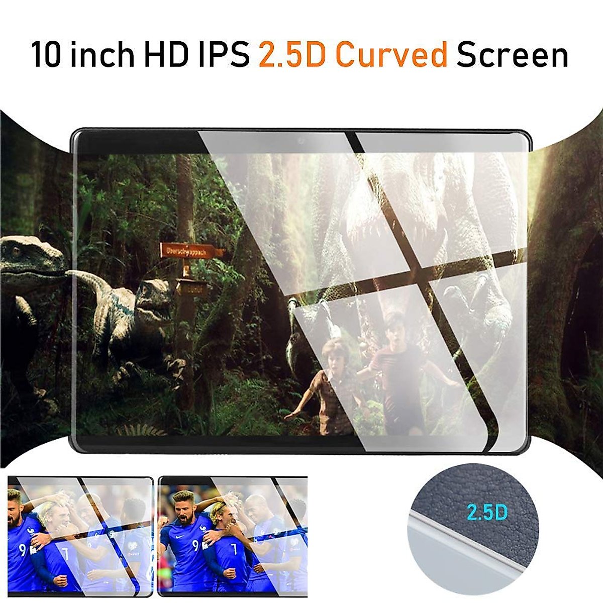 Tablet 10 Inch 2.5D Tempered Glass HD Display Dual SIM Card Slot Tablet ,Android 6.0,Quad Core Processor with Dual Camera /WiFi/Bluetooth/GPS (Black)