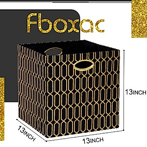 Fboxac Cube Storage Bins 13×13 Polyester Foldable Box with Handles, Black Gold Collapsible Organization Basket Set of 4 Large Capacity Drawer for IKEA Closet Shelf Halloween Cabinet Bookcase