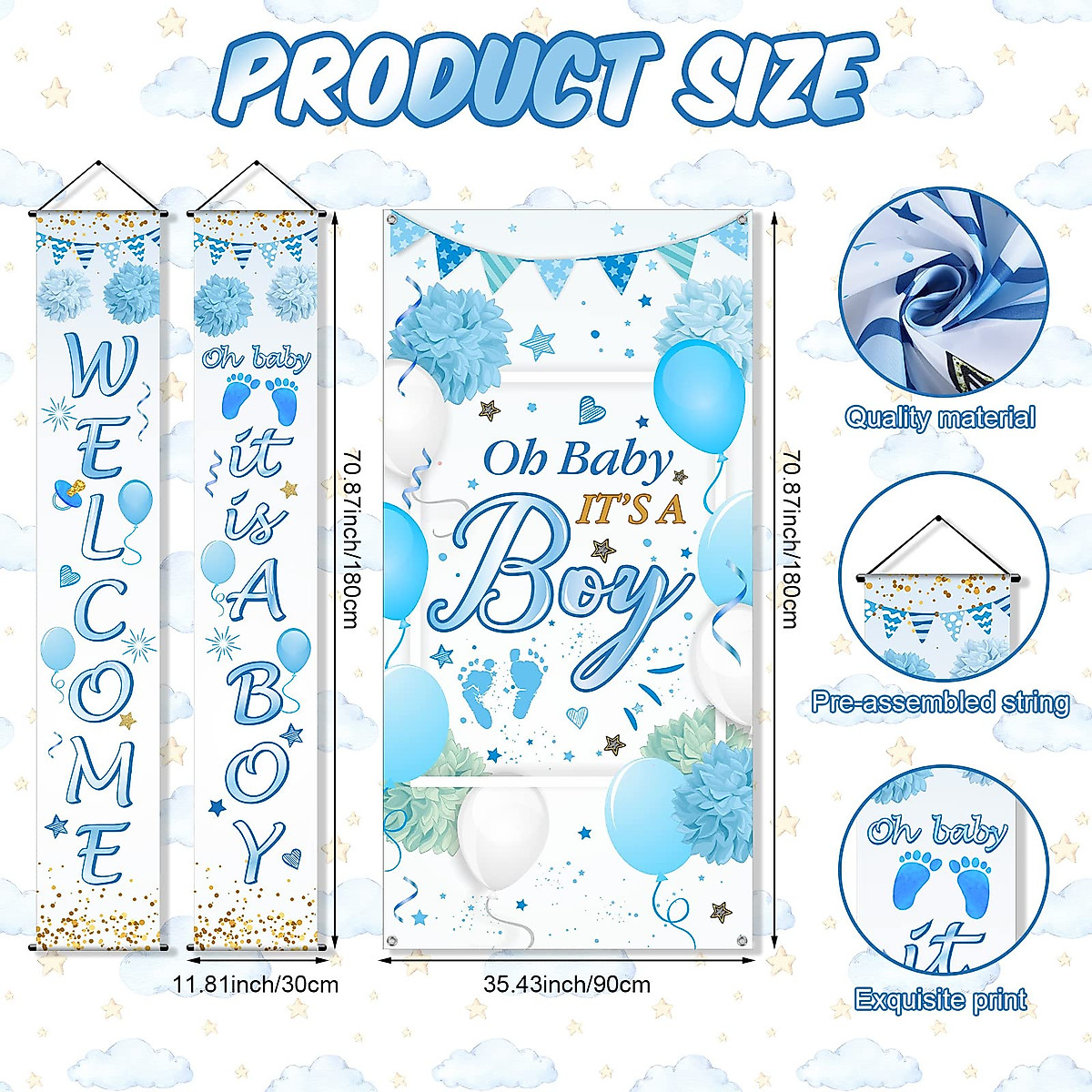 Redbaker Baby Shower Decorations Welcome It is a Boy Baby Shower Door Hanging Porch Sign Baby Shower Party Door Cover Banner Blue Boy Baby Backdrop Background for Gender Reveal Party Supplies