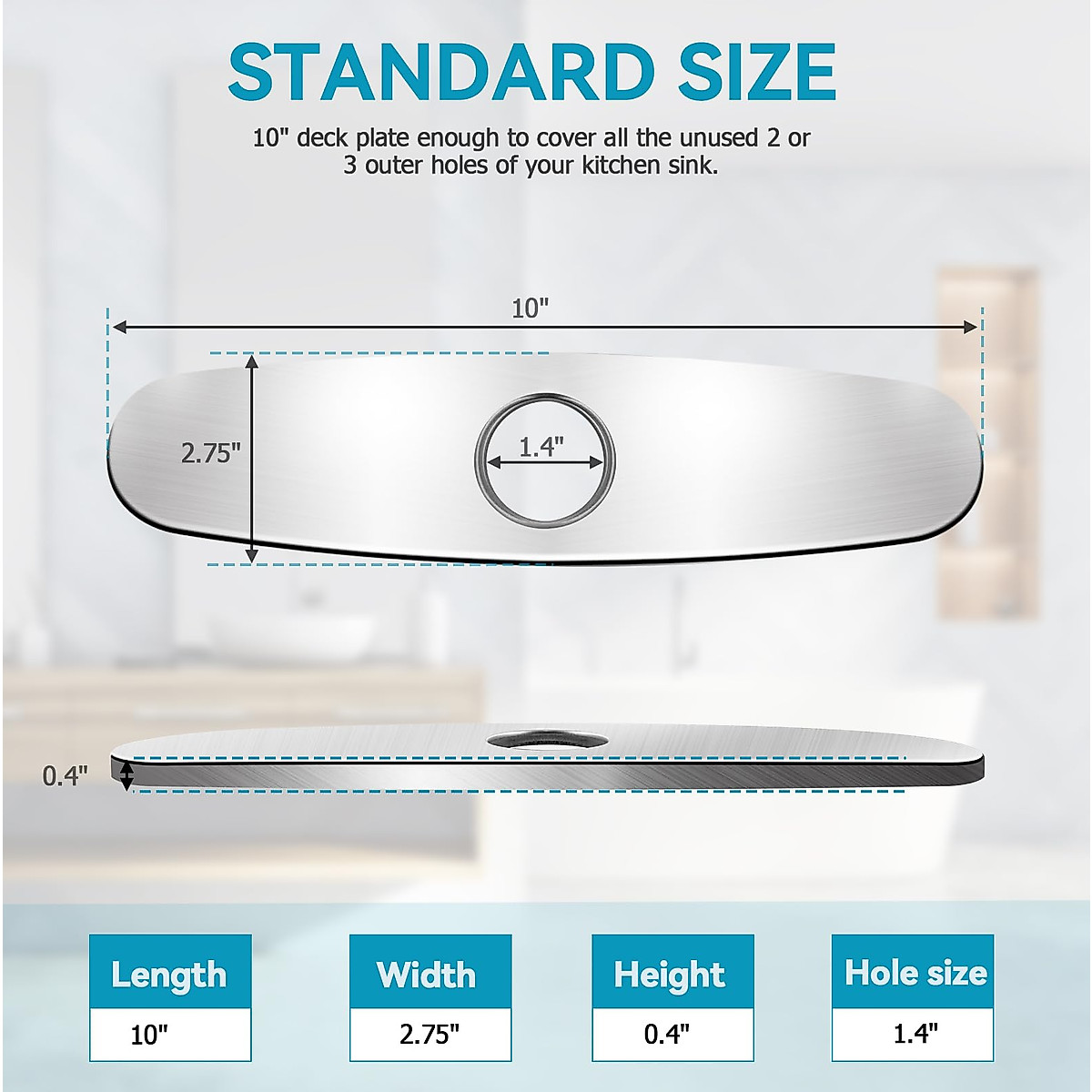 Kitchen Sink Faucet Hole Cover, Deck Plate Escutcheon for Kitchen Faucet- 10 IN Sink Hole Cover, Plumbing Cover Plates, 10" Deck Plate for Pull Down Faucet: 304 Stainless Steel(Brushed Nickel)