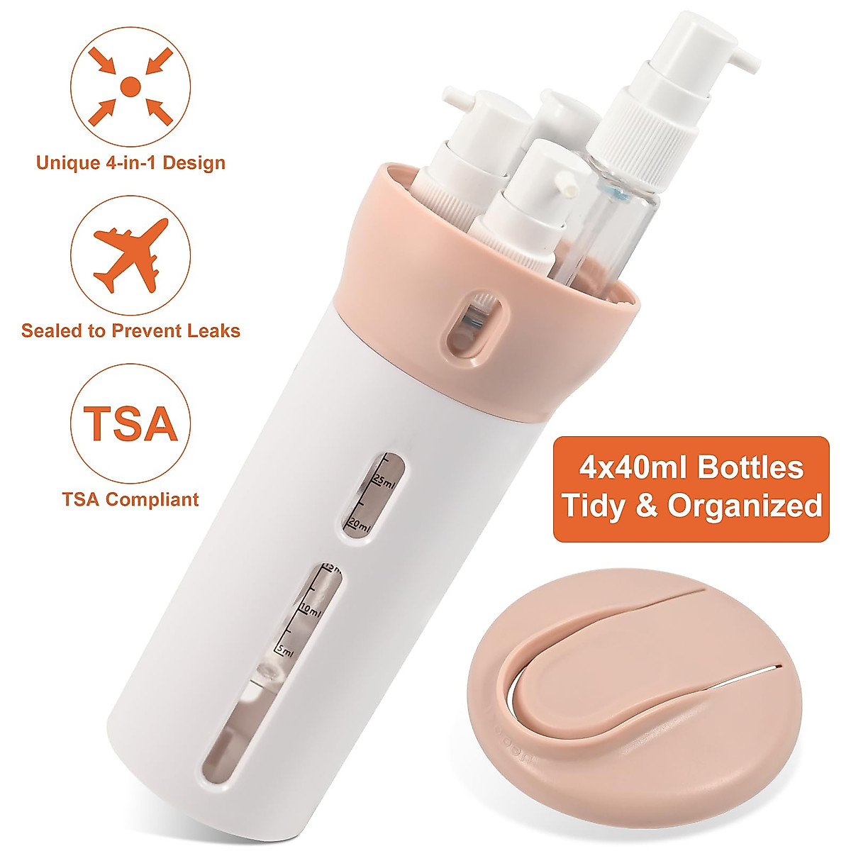 CHIVENIDO 4 in 1 Travel Dispenser, 2 Pack Travel Shampoo and Conditioner Dispenser, Refillable Travel Bottles for Toiletries, Muti Pump Bottle Toiletry Bottles for Traveling