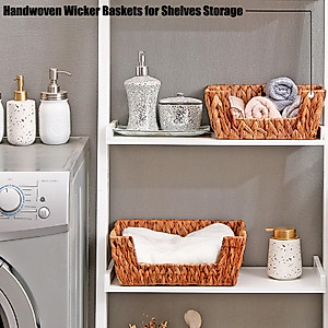 Water Hyacinth Baskets Wicker Baskets for Storage Pantry Baskets Organizing,Toilet Paper Basket with Built-in Handles,Handwoven Wicker Baskets for Shelves Storage,Set of 2 Pcs