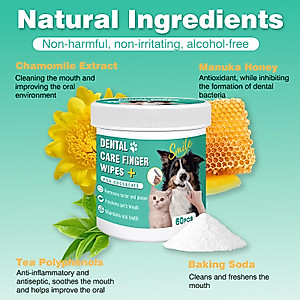 RUAKPL Dog Teeth Cleaning Wipes, Pre-Soaked Pet Tooth Finger Wipes 60pcs, Soothing Cleaning Pet Teeth, Reducing Tartar and Plaque, Freshening Breath, Maintaining Your Dog's Oral Health
