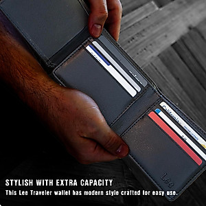 Lee Men’s Bifold Extra Capacity Traveler Wallet Casual Everyday Minimalist Cash and Card Holder with Flip ID Window (Black)
