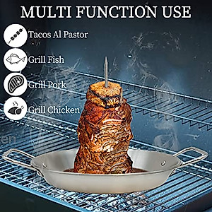Al Pastor Skewer for Grill, BBQ Vertical Stand Skewer Tacos Barbecue Hack Vertical Spit with 13" Base Pan for Shawarma-Grilling Accessory Brazilian Churrasco with 3 Spikes (8”, 10" and 12”)