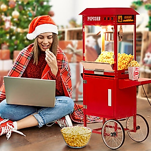 RIEDHOFF Commercial Popcorn Machine with Cart, [ 8 Oz Kettle ] [ 3 Mins ]Professional Popcorn Maker Machine Makes Up to 60 Cups, [With Lockers] [10PCS Popcorn Bucket ] for Home Movie Theater Style