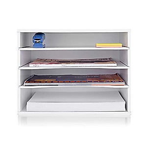 eMerit Wood Desktop Organizer Paper Storage Letter Tray File Sorter with Adjustable Shelves for Home Office,White