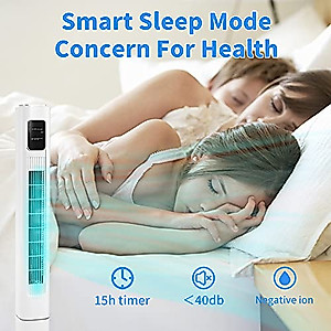 Antarctic Star Tower Fan Oscillating Fan Quiet Cooling Remote Control Powerful Standing 3 Speeds Wind Modes Bladeless Floor Fans Portable Bladeless Fan for Children Bedroom Home Office (White, 47")