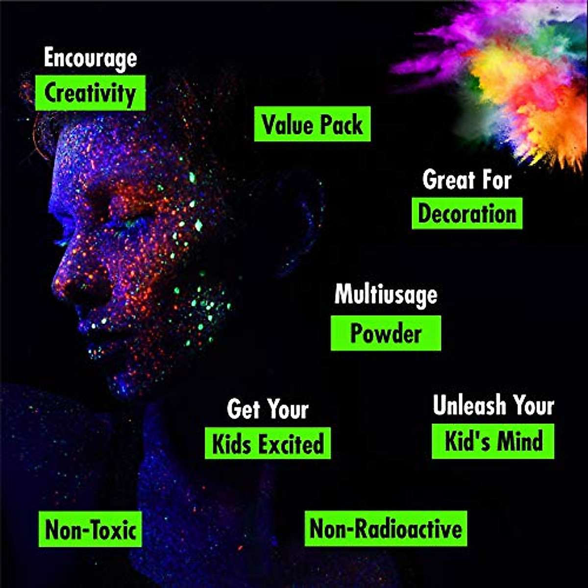 Glow in the Dark Powder –(Pack of 12) Luminous Pigment Powder Fluorescent UV Neon Color Changing luminescent Phosphorescent Thermochromic Dye Dust Glo for Slime Nails Resin Acrylic Paint Ink Non-Toxic