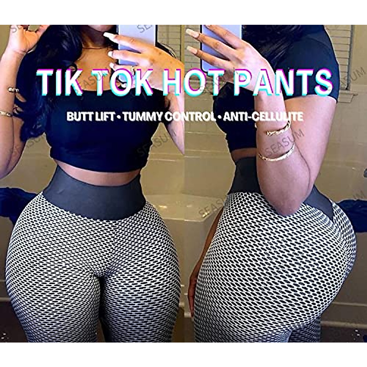 SEASUM Scrunch Butt Workout Leggings Women's High Waisted Booty Lifting Yoga Pants Textured Tummy Control Legging XL