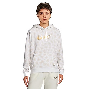 Nike Women's Sportswear Leopard Hoodie (as1, alpha, m, regular, regular, White/Gold)