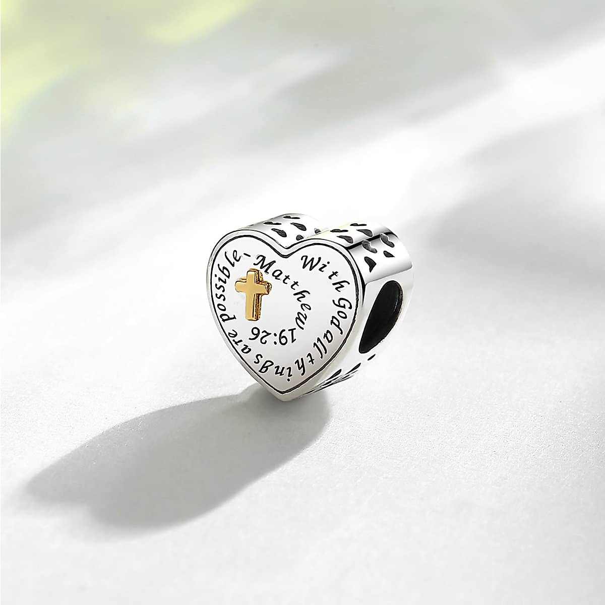 Vito Sterling Silver Charms for Pandora Bracelets, With God All Things Are Possible Cross European Beads Christian Gifts for Women