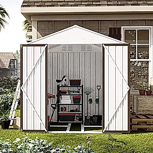 WIILAYOK 6' x 4' Outdoor Metal Storage Shed, Garden Shed with Floor Frame, Tool Storage Shed with Lockable Double Door and 3 Garage Hooks, Perfect for Backyard, Patio, Lawn