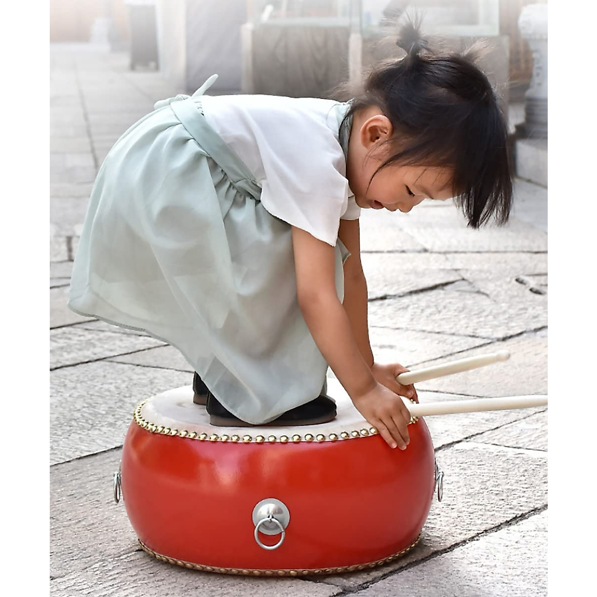 ERINGOGO 9 inch Chinese Drum, Kids Hand Drum Wooden Drum with Carry Strap and Drum Sticks, Traditional Chinese Percussion Instrument for Lion Dance, Rhythm