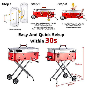 STARWIDE GO Charcoal Grill in Backyard & Garden, 30s Quick Set-up Barbeque Grill, Tabletop BBQ Grill for Outdoor Cooking, Cover and A Small Table, BBQ Fan,Tools, Fry Pan Included
