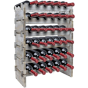 Sorbus® Wood Wine Stackable Rack 6 Tier — Rustic Style Wine Racks for Bottles — Perfect for Bar, Wine Cellar, Basement, Cabinet, Pantry, etc. (6-Tier, Grey Wood)