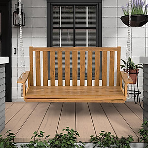 Poly Lumber Porch Swing with Cup Holders, 18/8 Stainless Steel Hanging Chains and Hardware, High Backrest and Deep Contoured Seat, Heavy Duty 900 LBS, All-Weather Resistant Bench Swing (Brown)