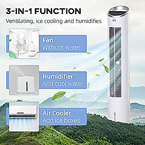 HOMCOM 40" Evaporative Air Cooler for Home Office, 3-In-1 Ice Cooling Fan with Humidifier, Oscillating, 3 Modes, 3 Speeds, 8H Timer, Remote, LED Display, White