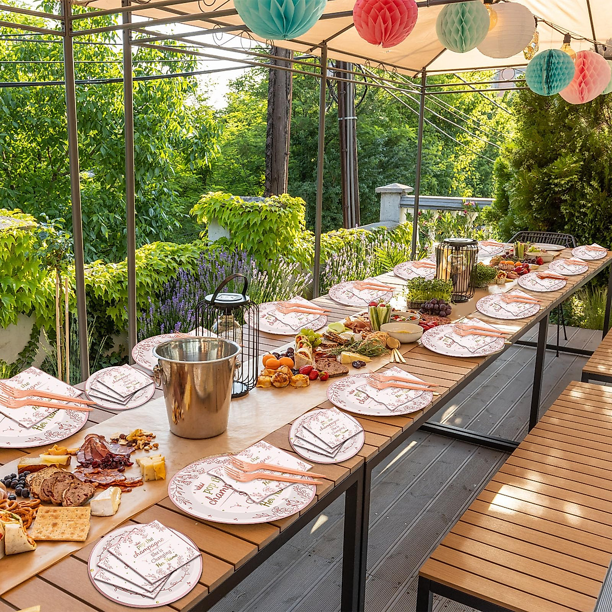 gisgfim 96 PCS Rose Gold Bachelorette Party Paper Plates Decorations Bridal Shower Party plates Decor Engagement Plates And Napkins Sets for Girls Bride Engagement Bachelorett Wedding Party