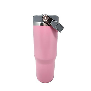 FTB Creative 30oz Flip Straw Insulated Tumbler, Double Wall Stainless Steel, Leak Proof Cup (Pink)