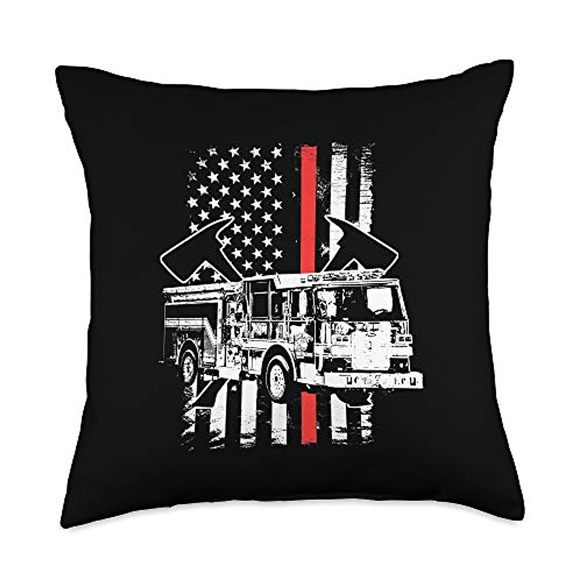 JonFriday USA Fire Department Firefighter USA Flag Fire Truck Firefighter Thin Red Line Fireman Throw Pillow, 18x18, Multicolor