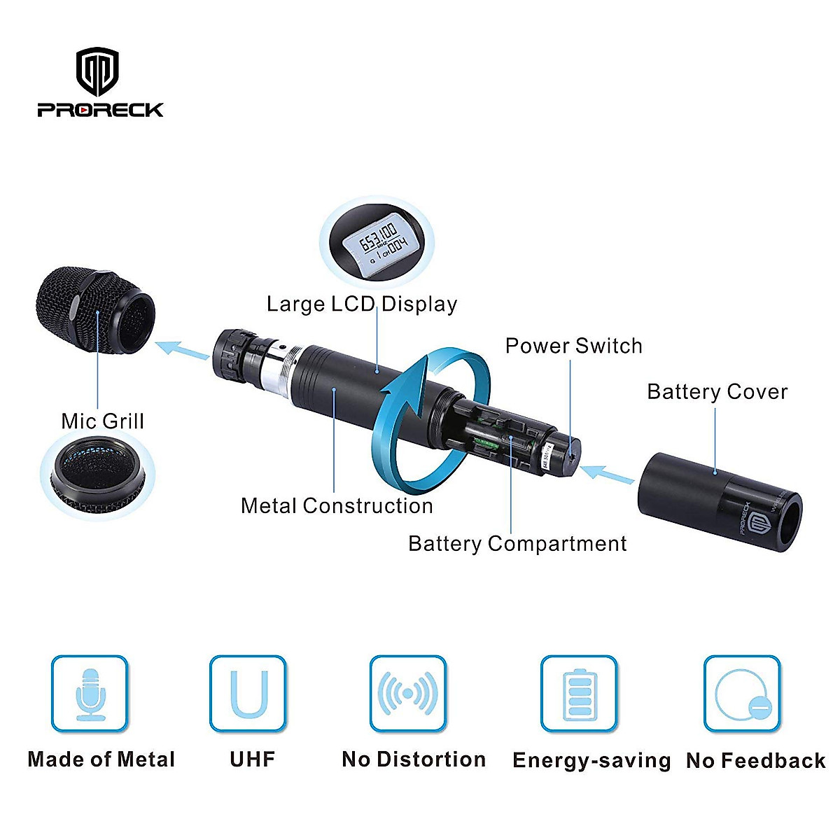 PRORECK MX66 6-Channel UHF Wireless Microphone System with 6 Hand-held Microphones Karaoke Machine for Party/Wedding/Church/Conference/Speech