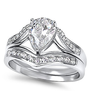 His and Hers TRIO Wedding Rings Set Her Sterling Silver Black Stainless Steel Band for Him