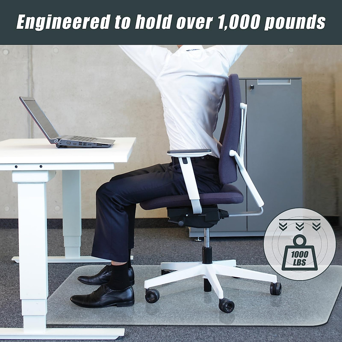 SHAREWIN Office Chair Mat for Carpet/Hardwood Floor- Tempered Glass Desk Chair Mat fo Office Home 1/5” Thick, Heavy Duty Under Desk Protector, Computer Gaming Chair Mat w/Anti-Slip Pads, 46” x 35”