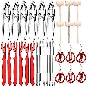 30 PCS Seafood Tools Include Crab Crackers, Seafood Scissors, Lobster Sheller, Crab Hammer,and Shellfish Forks,Nutcracker Set