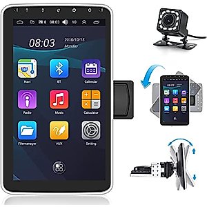 Android Stereo Hikity Single Din Car Stereo 10" HD Capacitive Vertical Rotatable Touch Screen Car Radio with Bluetooth GPS & Backup Camera, Car Audio Receivers Support WiFi Subwoofer Mirror Link