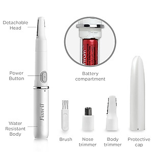 Fancii Water Resistant Precision Trimmer for Nose, Ear, Eyebrow, Facial and Body Hair Removal - All-in-1 Professional Groomer for Women and Men