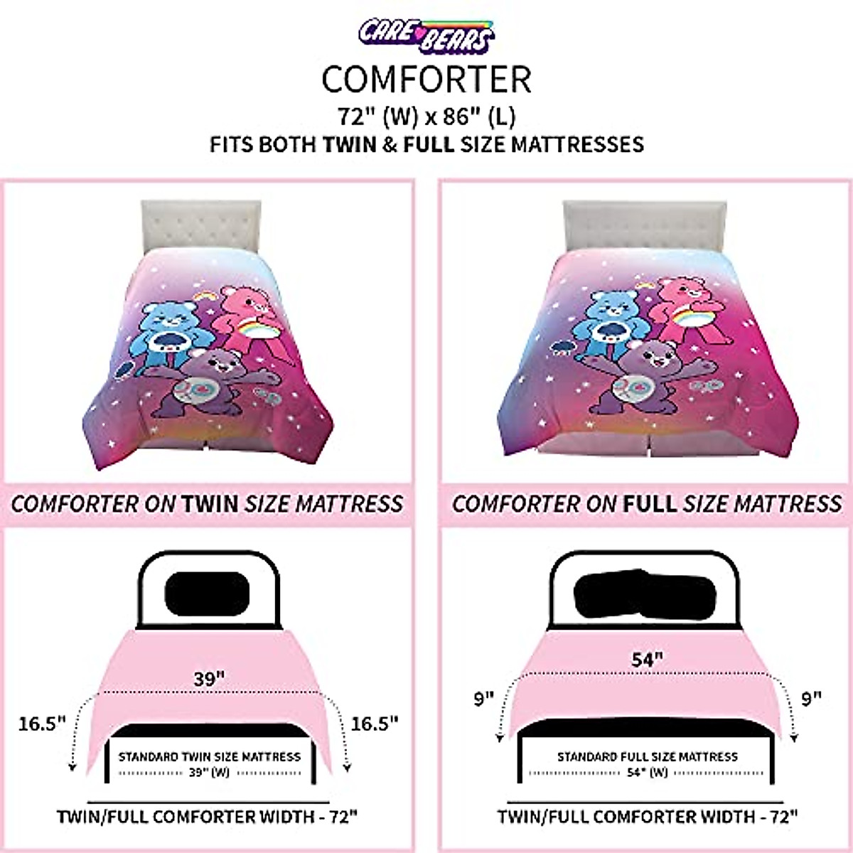 Franco Kids Bedding Super Soft Reversible Comforter, Twin/Full, Care Bears