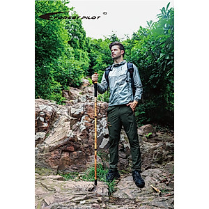 FOREST PILOT Trekking Pole- 1-pc Pack - Adjustable Hiking or Walking Stick –Strong, Natural Beech Wood - Quick Adjust Flip-Lock - Beech Wood Grip, Leather Strap (Black)