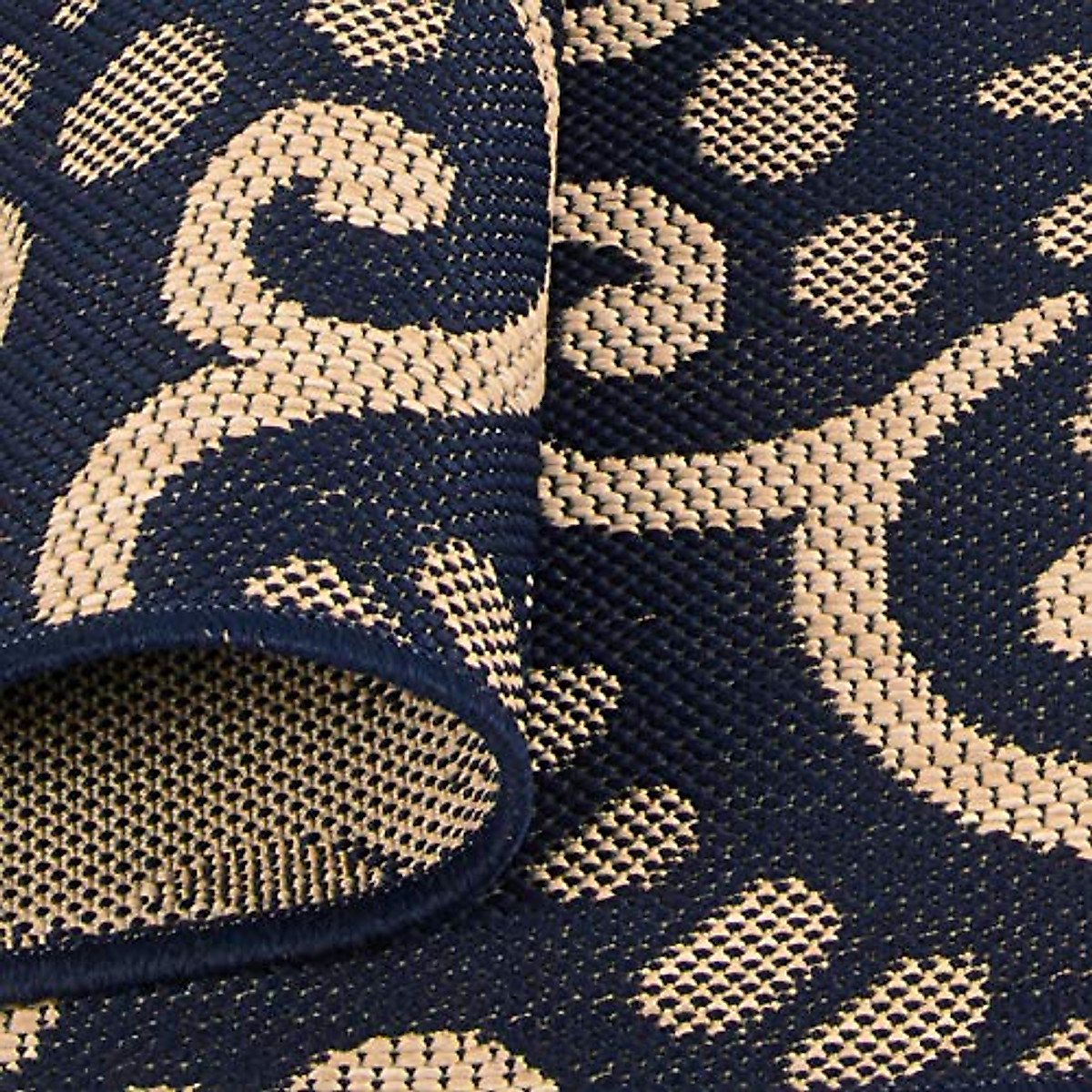 Gertmenian Indoor Outdoor Classic Flatweave Area Rug, Stain & UV Resistant Carpet, Deck, Patio, Poolside & Mudroom, 8x10 Ft Large, Floral Medallion, Navy Blue, 21571