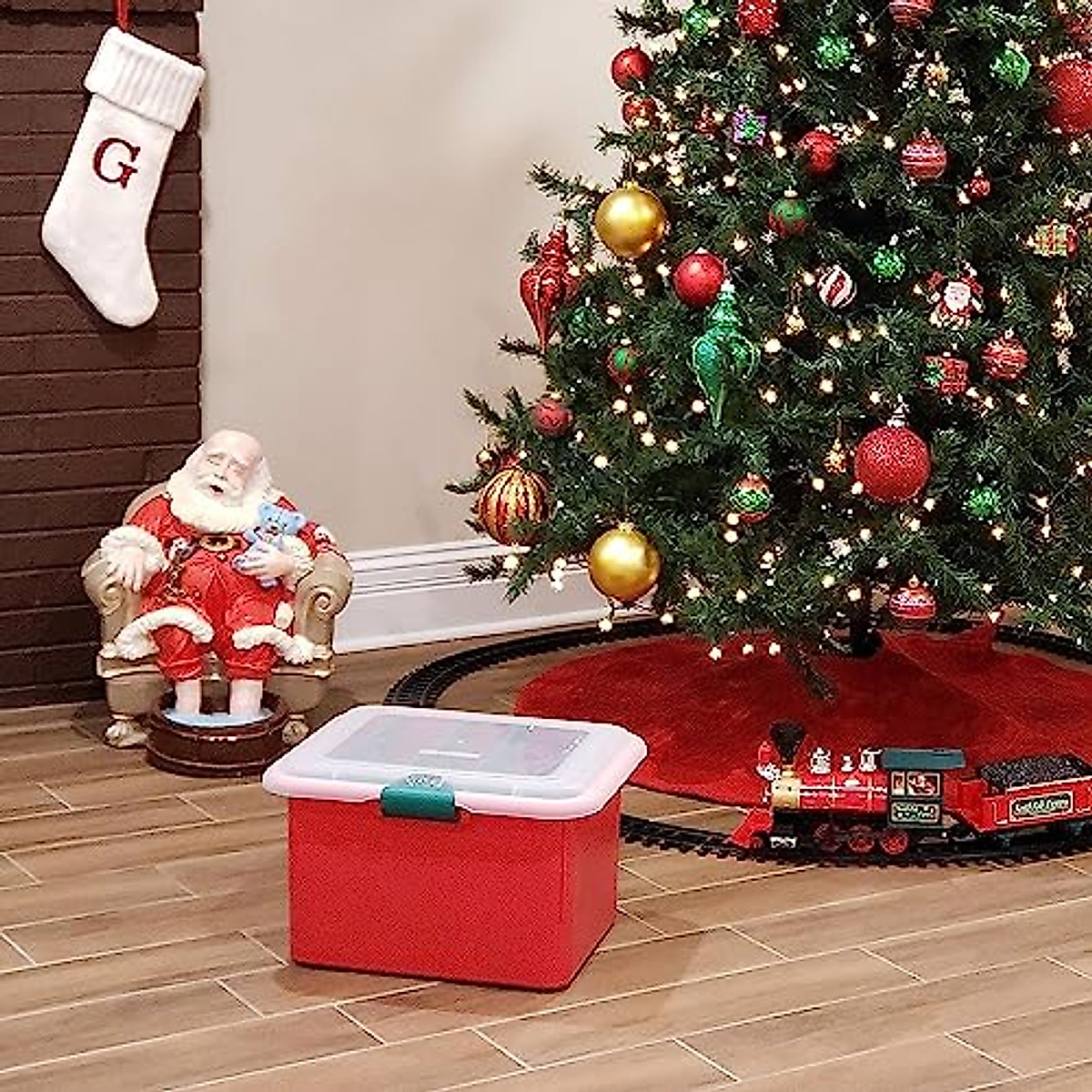 HOMZ 7875RBGLDC.02 Light Organizer Holiday Plastic Storage Container, 2 Pack, Red and Green, 2 Sets