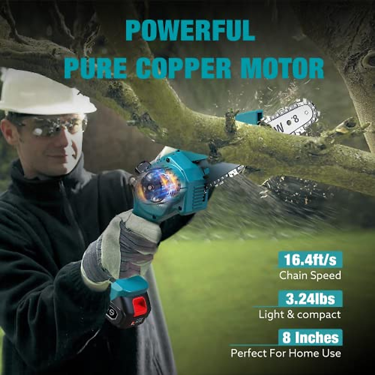 Mini ChainSaw 8 Inch, SeeSii Cordless Chainsaw with 2x 2.0 Battery Auto-oil System One-Handed Electric Chain Saw Electric Pruning Chainsaw for Wood Cutting Garden Logging Trimming Branch