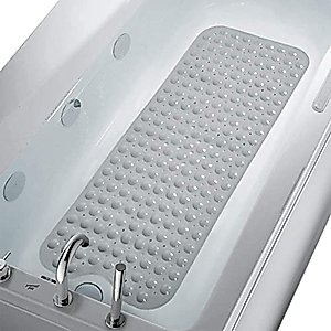 COMUSTER Bathtub and Shower Mats, Extra Long Non-Slip Bath Mat (39" x 16"), Machine Washable Bath Tub Mat for Bathroom(Solid Grey)