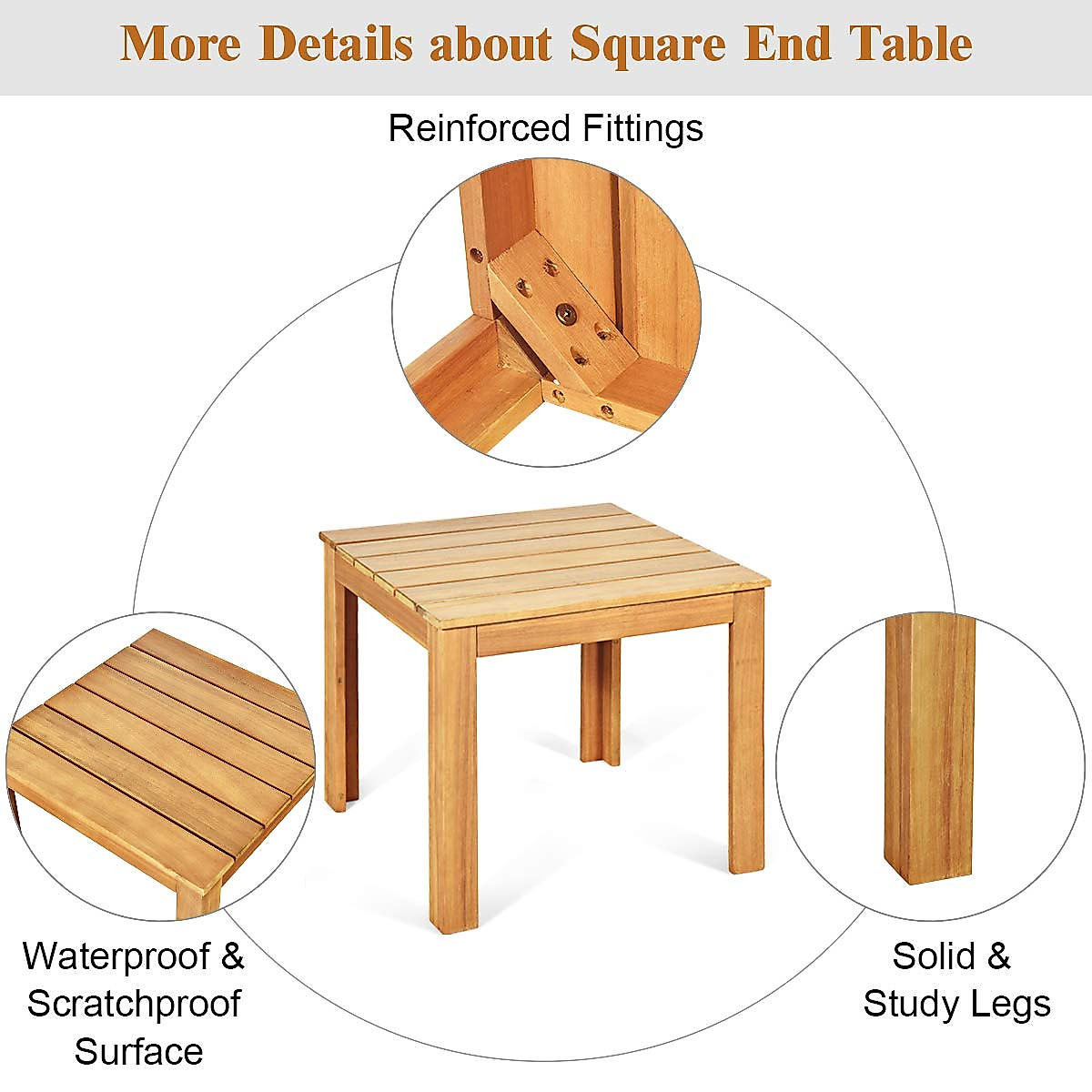 Giantex Outdoor Side Table Set of 2, Acacia Wood Adirondack End Tables W/Oil Finished, 220lbs Weight Capacity, Square for Patio, Backyard, Garden, Poolside & Balcony (2, Natural)