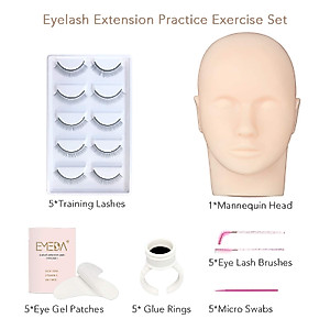 EMEDA Lash Mannequin Head Pratice Kit with 25 Pairs Pratice Strip Lashes for Training Eyelash Extensions Eyelash Mannequin Head Set with 20PCS Gift