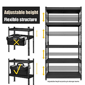 PrimeZone All Metal 36" W x 16" D x 71" H Storage Shelves - 5 Tier Heavy Duty Adjustable Garage Shelving Unit, Freestanding Utility Shelf Rack Organizer for Warehouse Pantry Kitchen, Black