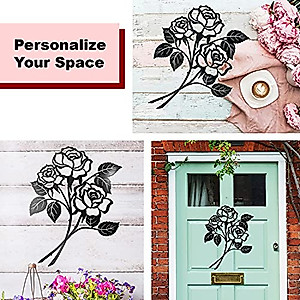Vivegate Rose Wall Decor Black Metal Art - Rose Flower Wall Decor Black Metal Wall Decor for Living Room Giant Roses (Medium - 15"X11.5")